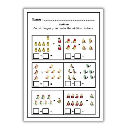 Count the group and solve the addition problem. Preschool Addition ...