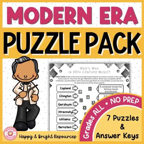 MODERN ERA Music Puzzle Pack | Middle School Music History Activity 6th ...