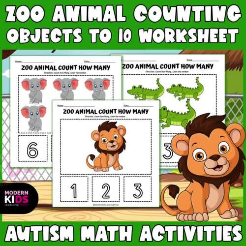 Zoo Animal Counting Objects to 10 Worksheets - Printable Activities