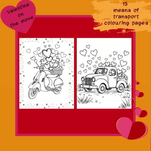 Valentine on the move - Valentine's Means of Transport Coloring Pages