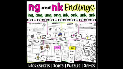 ng nk Ending Sounds Worksheets Word Families ing ong ang ung ank ink ...