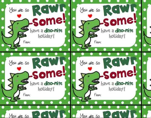 Cute Dinosaur Christmas/ Winter Holiday Gift Tag- You are so Rawr-some!
