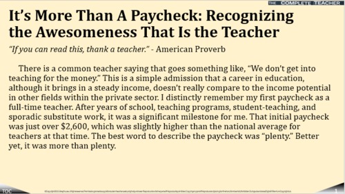 COMPLETE TEACHER Lesson 1- More than a Paycheck: Recognizing Teacher ...