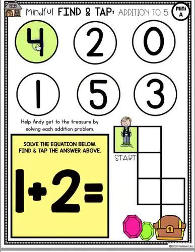Interactive PDF Addition Sums to 5 Find and Tap Game Distance Learning