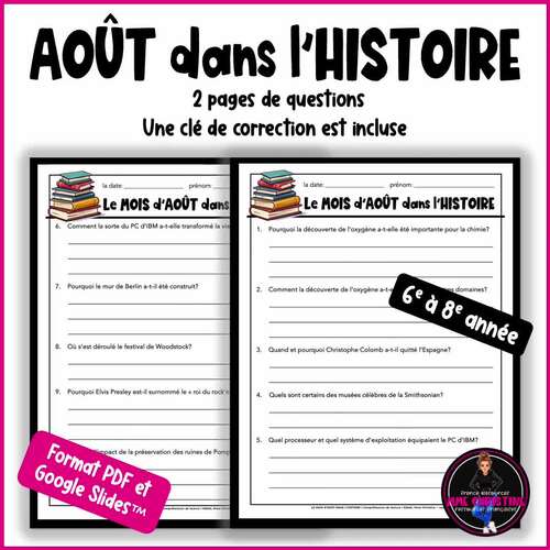 COMPRÉHENSION de LECTURE - AOÛT dans l'HISTOIRE - French Reading Comp