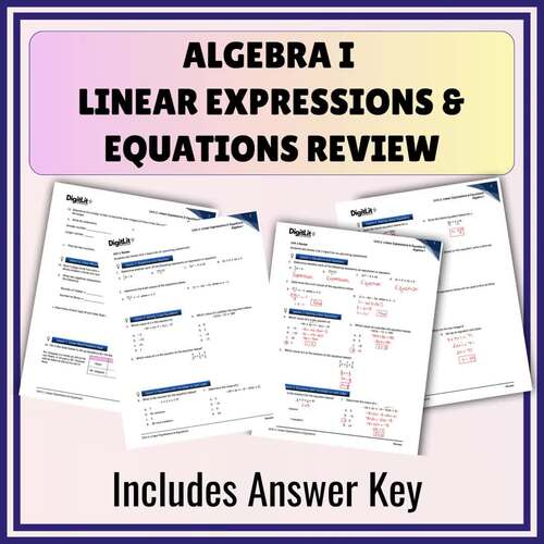 Linear Equations Editable Algebra Review Worksheets,Study Guide 9th Grade