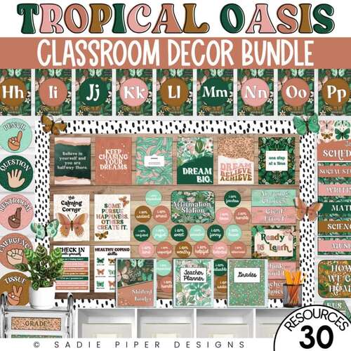 Tropical Classroom Decor BUNDLE / Boho Classroom Decor / Plant Decor