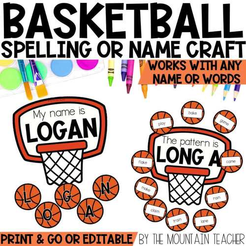 Editable Basketball Name Writing Practice Craft & Spelling Word Phonics ...