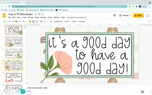 Google Slides Template -Editable -Boho Pastel - Spring Summer Daily Agenda