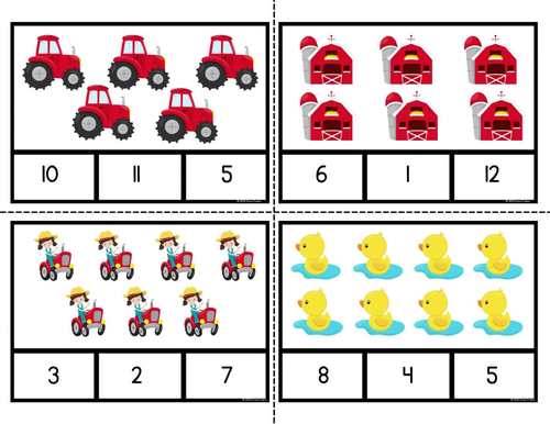 FARM CLIP CARDS NUMBERS 1-12 | COUNTING CLIP CARDS | CLIP CARDS ...