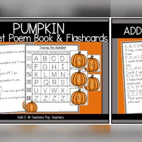 Pumpkin Alphabet Poem Book Flashcards and Penmanship Dice Game by Kelli C
