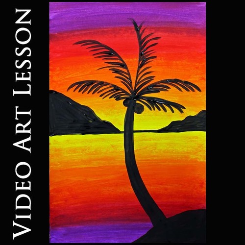 SUMMER SUNSET SILHOUETTE Drawing & Painting Tutorial | Video Art Lesson