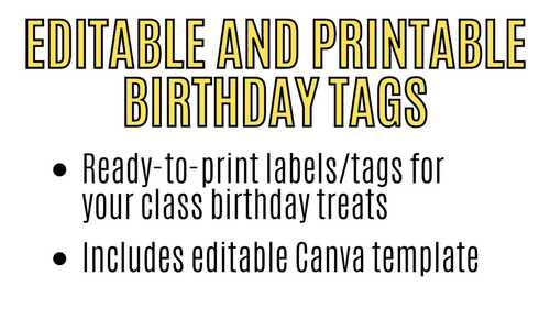 Editable Birthday Tags Labels for Class Birthday Treats by Benu Learning