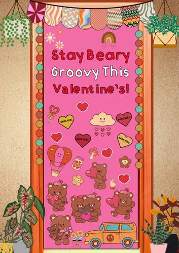Retro Valentine’s Day Door Decoration Kit | Valentine’s Day Retro Bear ...