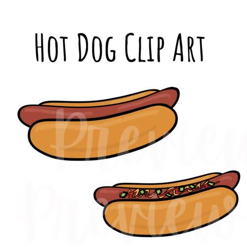 Hot Dog Clip Art with Mustard, Ketchup, Relish and Plain 2 Styles of ...