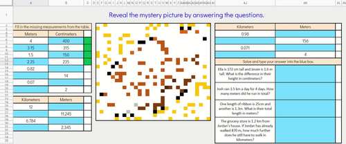 Digital Math Pixel Art Mystery Picture 5th Grade 5.MD.1 Metric Units of ...