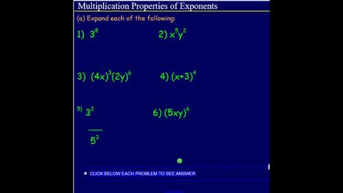 MULTIPLICATION PROPERTIES OF EXPONENTS; for Smart boards. by Smart Math ...