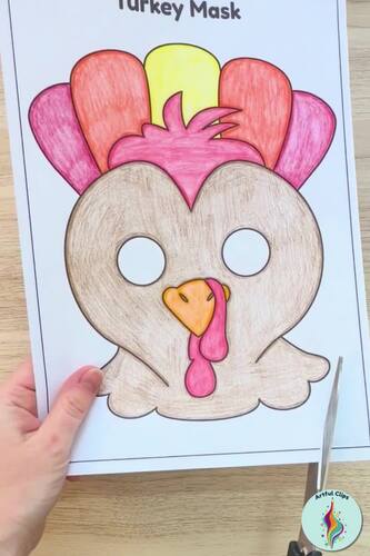 Turkey Mask Printable Thanksgiving Coloring Page Craft Dramatic Play Prop