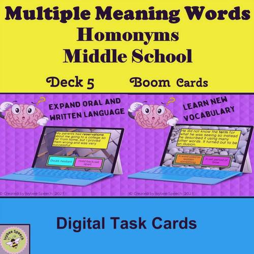 Multiple Meaning Words Homonyms Middle School Deck 5 Boom Cards | TpT