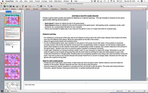 Editable Hearts Game Board: Digital Color and Printable B&W PowerPoint ...