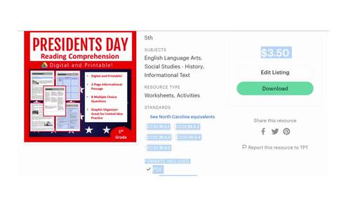 Presidents Day Reading Comprehension by Lavender and Literacy | TPT