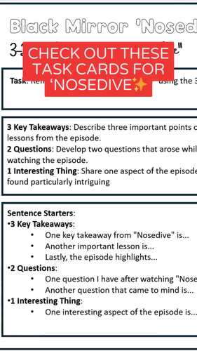 Black Mirror 'Nosedive' Task Cards- Perfect for a Dystopian Film ...