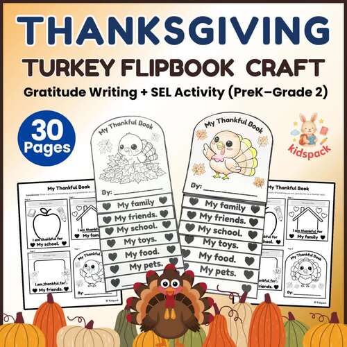 Thanksgiving FlipBook Gratitude Craft & Writing Activity for PreK- Grade 2