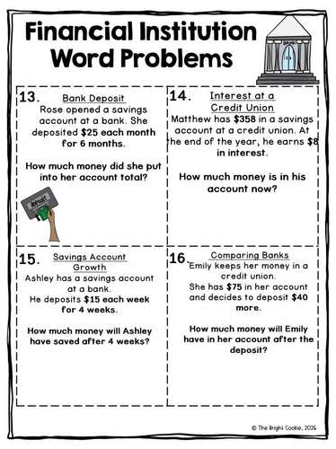 4th Grade Financial Literacy Task Cards & Financial Literacy Word Problems