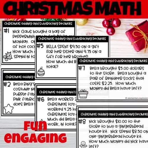 CHRISTMAS MATH 5TH GRADE TASK CARDS | adding and subtracting decimals
