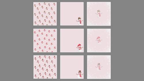 Snowman and Snowflakes Digital Paper Clipart, Winter, Pink | TPT