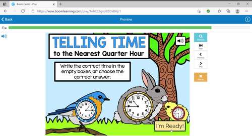 Telling Time Nearest Quarter Hour Spring and Summer BOOM Cards™ Reading ...