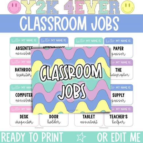 Editable Retro Classroom Jobs Display / Groovy Retro Y2K Classroom Decor