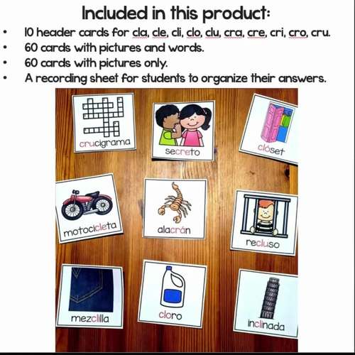 Sílabas Trabadas cl y cr | Bolsillos | Spanish Blends Pocket Chart