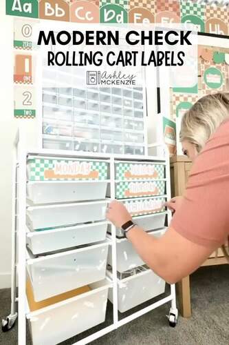 Modern Check Classroom Decor | Rolling Cart Labels - Editable! | TPT