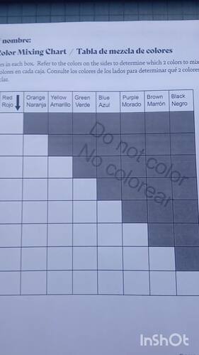 Color Mixing Chart Bilingual Worksheet in Spanish & English by Senor Arte