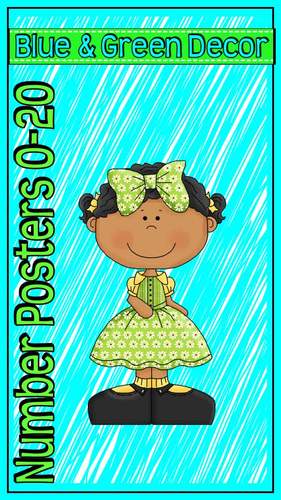 NUMBER POSTERS 0-20 Blue Green Cardinal Ordinal Numbers Classroom Decor