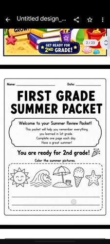 First Grade Summer Packet (1st to 2nd Grade) Review- ELA & Math Work Packet