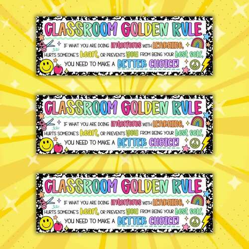 Bright Classroom Golden Rule Banner, One Rule Class Poster, Behavior ...