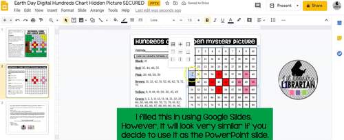 Digital Earth Day Hundreds Chart Hidden Picture Activity PPT or Slides™