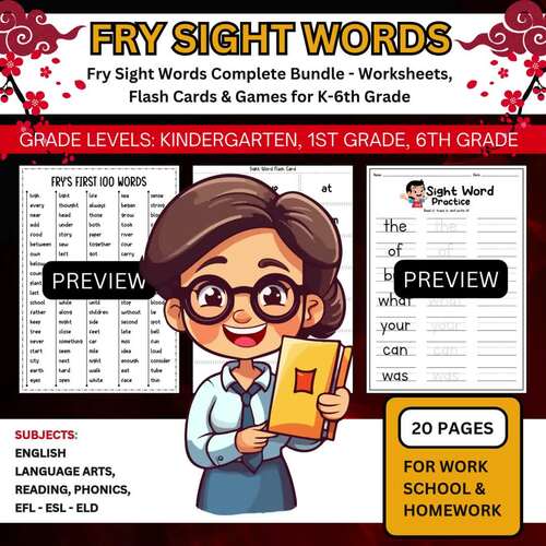 Fry Sight Words Complete - Worksheets Flash Cards & Games for K-6th Grade