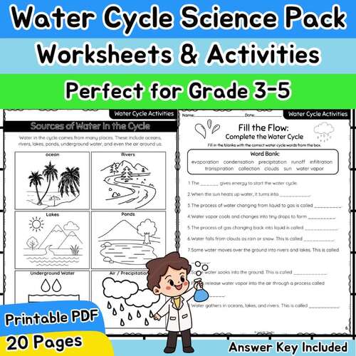 Water Cycle Worksheet Pack | Science Activities for Grades 3-5 | No Prep