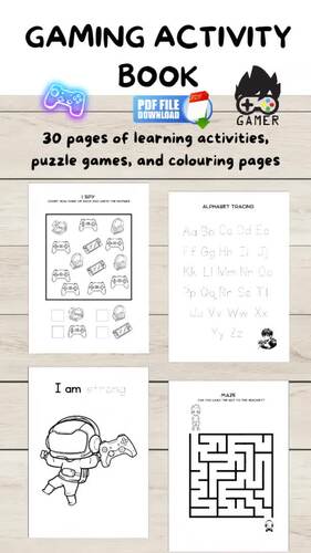 Kids Gaming Activity Book, Gamer Coloring Sheets, Screen-free printable,