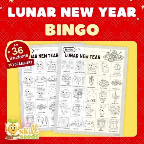 Lunar New Year Bingo Game | Chinese New Year Vocabulary | 36 Boards