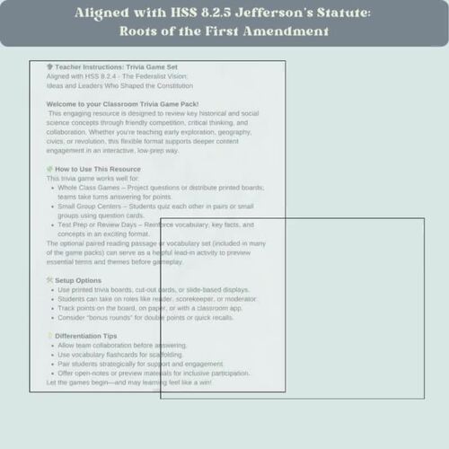 Religious Liberty: Jefferson’s Statute & First Amendment Trivia Game ...