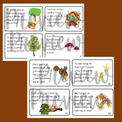 Tarjetas de Problemas de Multiplicación de Otoño - Centros de Matemáticas