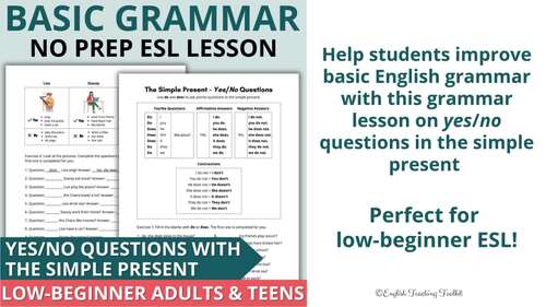 Low Beginner ESL Grammar Worksheets Adults Simple Present Yes/No Questions