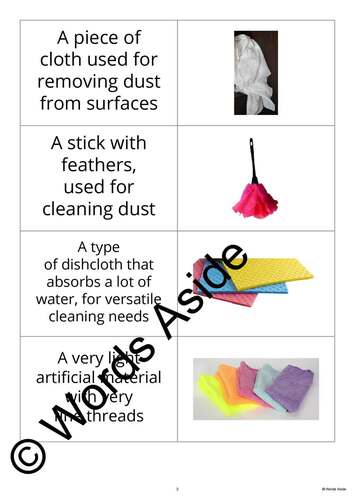 Reading Writing Definitions | Vocabulary Puzzles Flash Cards | CLEANING