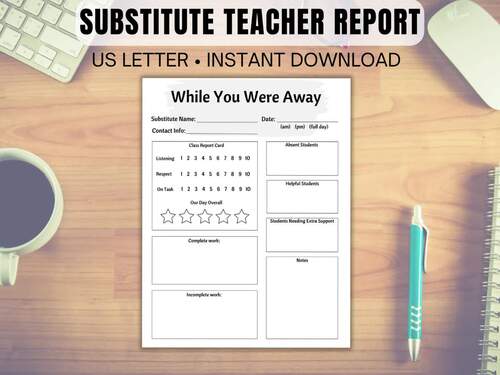 Substitute Teacher Report by Sub Stuff | TPT