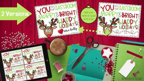 Editable Christmas Gift Tags for Students for Holiday Party with Reindeer