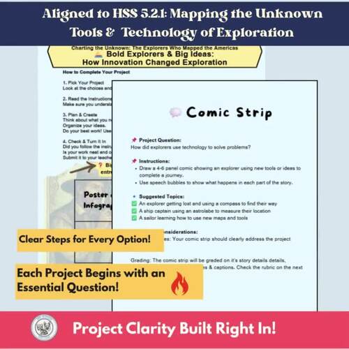HSS 5.2.1 Age of Exploration Choice Board, 6 Creative Projects with Rubrics